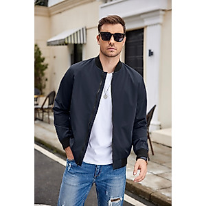COOFANDY Men's Lightweight Bomber Jacket Fashion Windbreaker Fall Winter Front Zip Jackets Navy Blue L