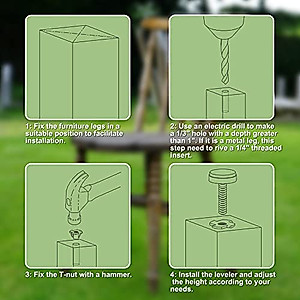 TWIG Table/Chair/Furniture Leveling Feet Screw On(1/4-20 * 1" High,12 Pcs,25mm Base),Adjustable Table/Chair/Wood Furniture Leg Levelers Screw in Threaded with Threaded Insert