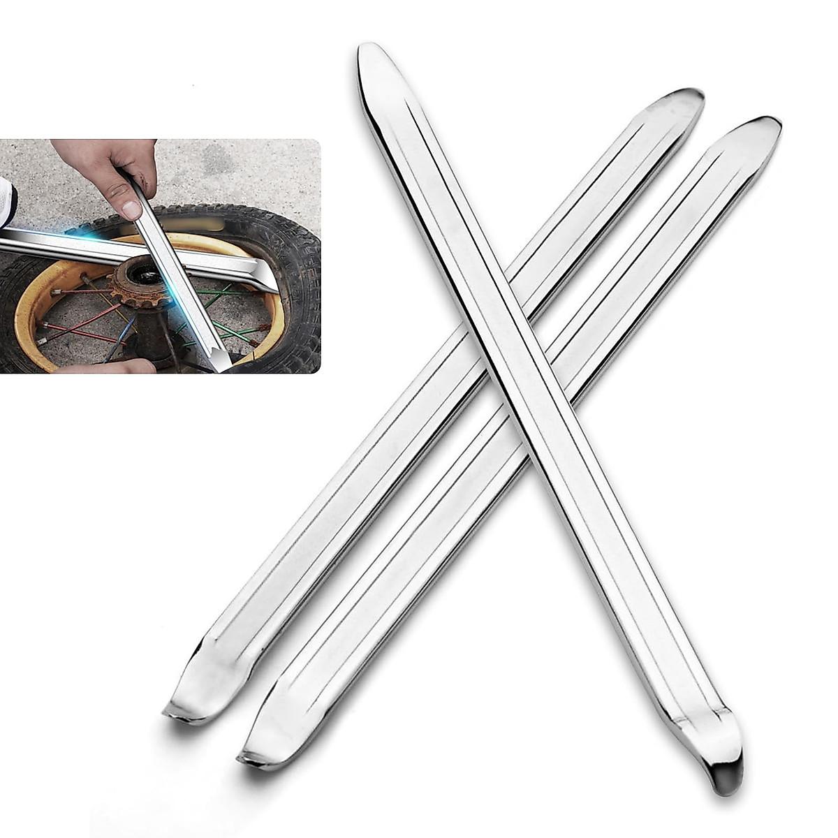 GKmow 3 PCS Car Tire Iron Kit, Tire Scoop Spoons Crowbar Lever, Rim Protectors Kit, Universal Tire Repair Maintenance Tools for Most Cars Motorcycles (Silver)