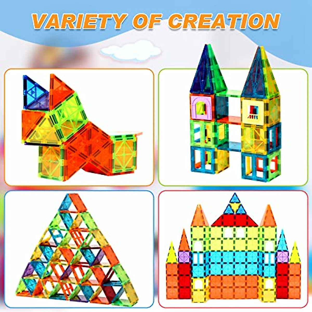 OugerToy Magnetic Building Tiles for Kids,Educational Magnetic Stacking Blocks for Boys Girls, Magnets Construction Toys,Stem Preschool Kidergarten Learning Toys