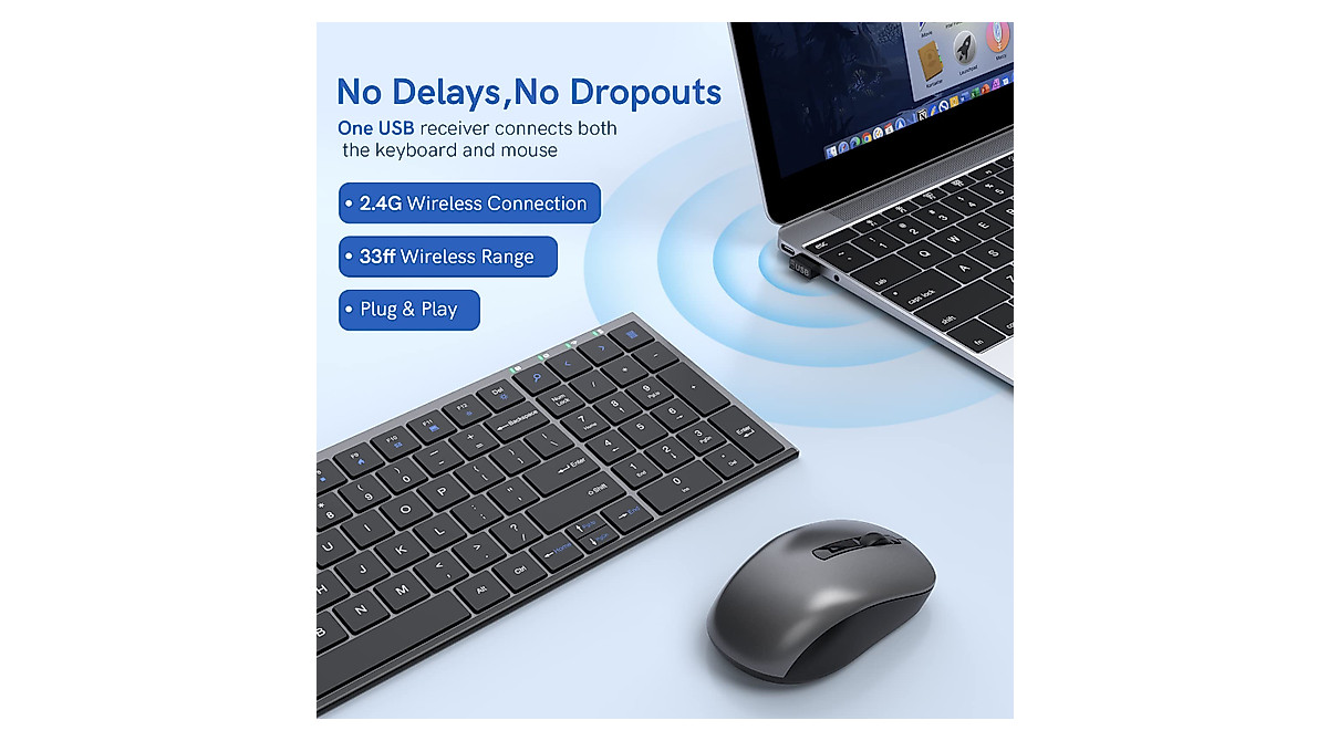 Wireless Keyboard and Mouse Combo - Silent, Full Size, Low Profile
