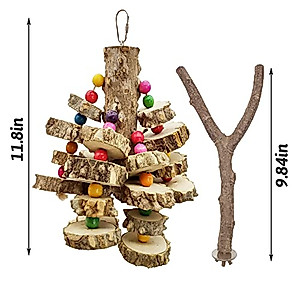 Hamiledyi Wood Macaw Toys Natural Large Parrot Chewing Toy Multicolor Wooden Block Tearing Hanging Bird Cage Toys for Medium Cockatoos African Grey Finch Budgie Parakeets 3PCS