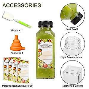 TOMNK 35pcs 12oz Plastic Juice Bottles with Caps Empty Reusable Clear Bottles Beverage Containers Bulk with Lids, Label, Funnel and Brush for Juicing, Smoothies, Tea, Milk and Beverages