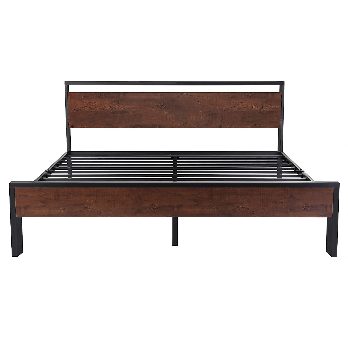 Allewie King Size Platform Bed Frame with Wooden Headboard and Footboard, Heavy Duty 12 Metal Slats Support, No Box Spring Needed, Under-Bed Storage, Non-Slip Without Noise, Mahogany