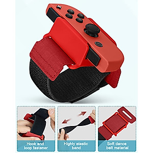 Wiilkac Upgrade Wrist Bands for Just-Dance 2024/2023/ 2022/2021/2020 Switch, Two Size Comfortable Adjustable Elastic Dance Strap for Switch Joystick Controller, 2 Pack(Red+Blue)
