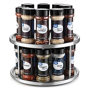Lovotex 2 Tier Lazy Susan Stainless Steel 360 Degree Turntable Carousel Rotating Tabletop Stand for Dining Table, Kitchen Counters, Pantry, Cabinets – Spice Rack Organizer Tray - 10.5" Diameter
