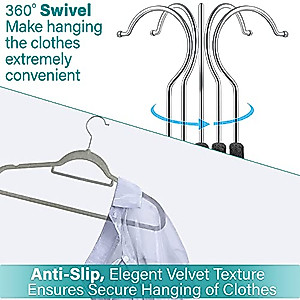Velvet Hangers - Premium Clothes Hanger Set with Velvet Cover - Hangers Non Slip with Additional Accessory Holder – Clothing Hangers with Strap Holders – Elegant Design with Swivel Hook – 50pcs