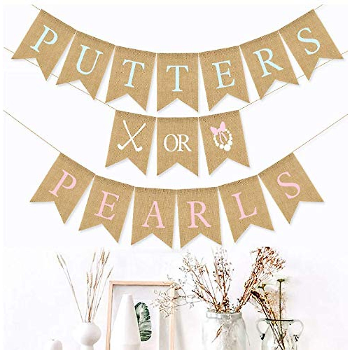 Baby Shower Banner PUTTERS OR Pearls Banner Burlap Banner for Baby Shower Party Garland Photo Booth Props Decoration Favor