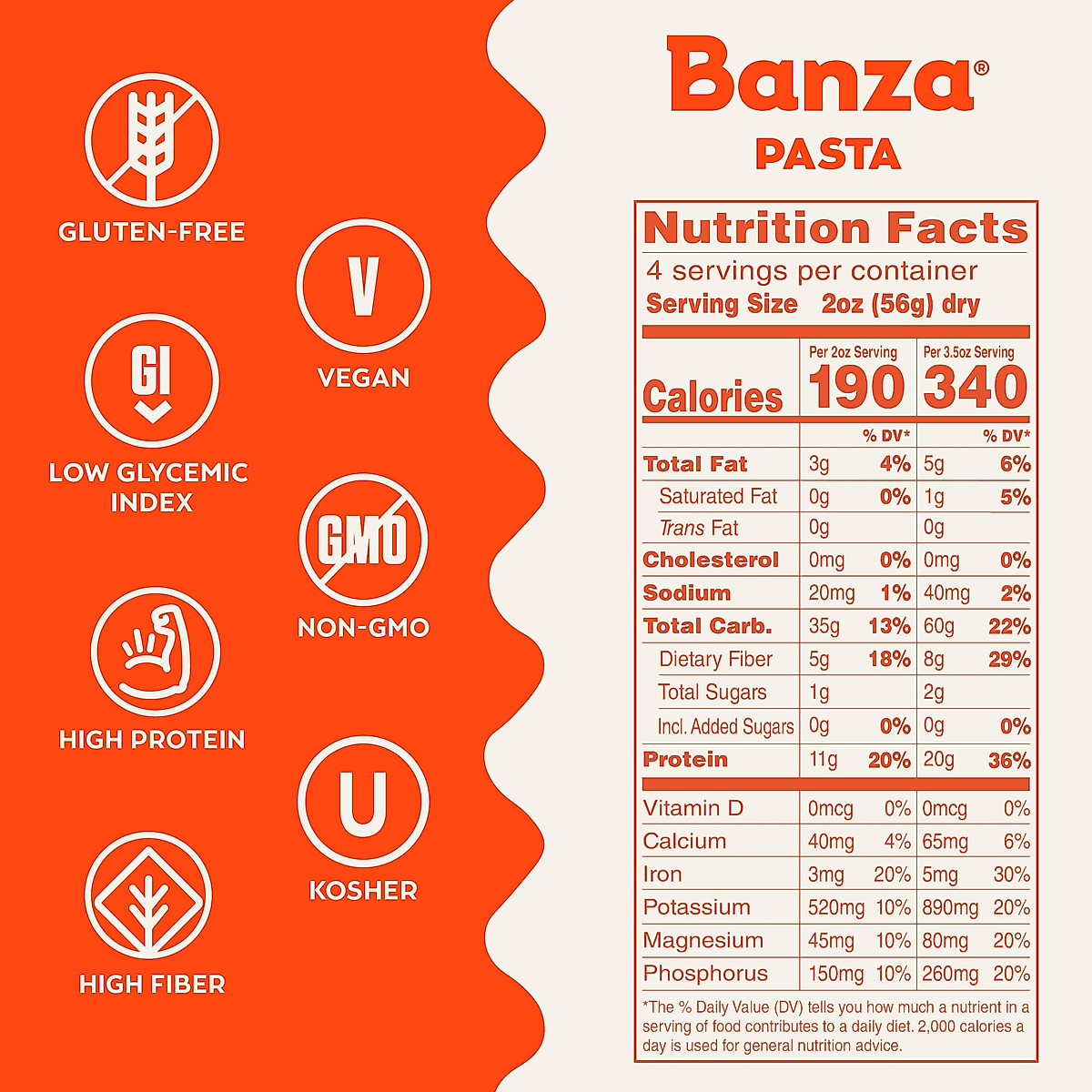 Banza Spaghetti Pasta from Chickpeas - Gluten Free, High Protein, and Lower Carb Protein Spaghetti Chickpea Pasta - 8oz