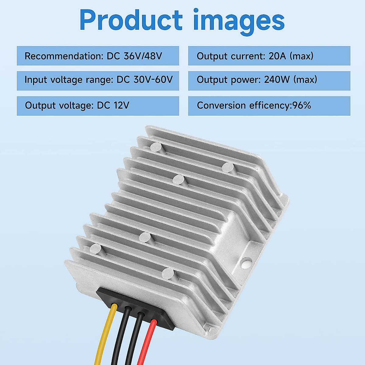 DC-DC 36V 48V to 12V 20A 240W Step Down Converter Golf Cart Voltage Regulator Reducer Transformer with Fuse Waterproof