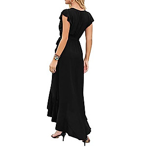 GRECERELLE Women's Summer Casual Cross V Neck Dress Bohemian Flowy Long Maxi Dresses Black-Large