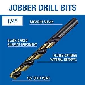 Champion Cutting Tool Heavy Duty BlackGold Jobber Drill Bits, 135 Degree Split Point: XGO-5/16 (6 pieces per pack)-MADE IN USA
