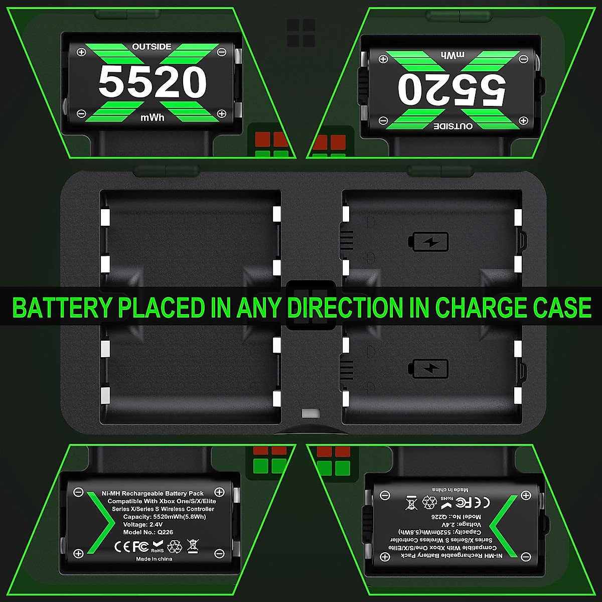 Controller Battery Pack for Xbox Series X/S, Rechargeable Battery for Xbox One/One S/One X/One Elite Controller Charger Batteries 4x5520mWh
