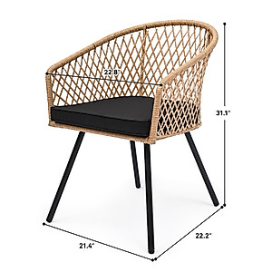 YITAHOME Patio Chairs Set of 4, Outdoor Patio Furniture Dining Chairs, All-Weather Rattan Conversation Chairs with Soft Cushions for Backyard Deck (Light Brown + Black)