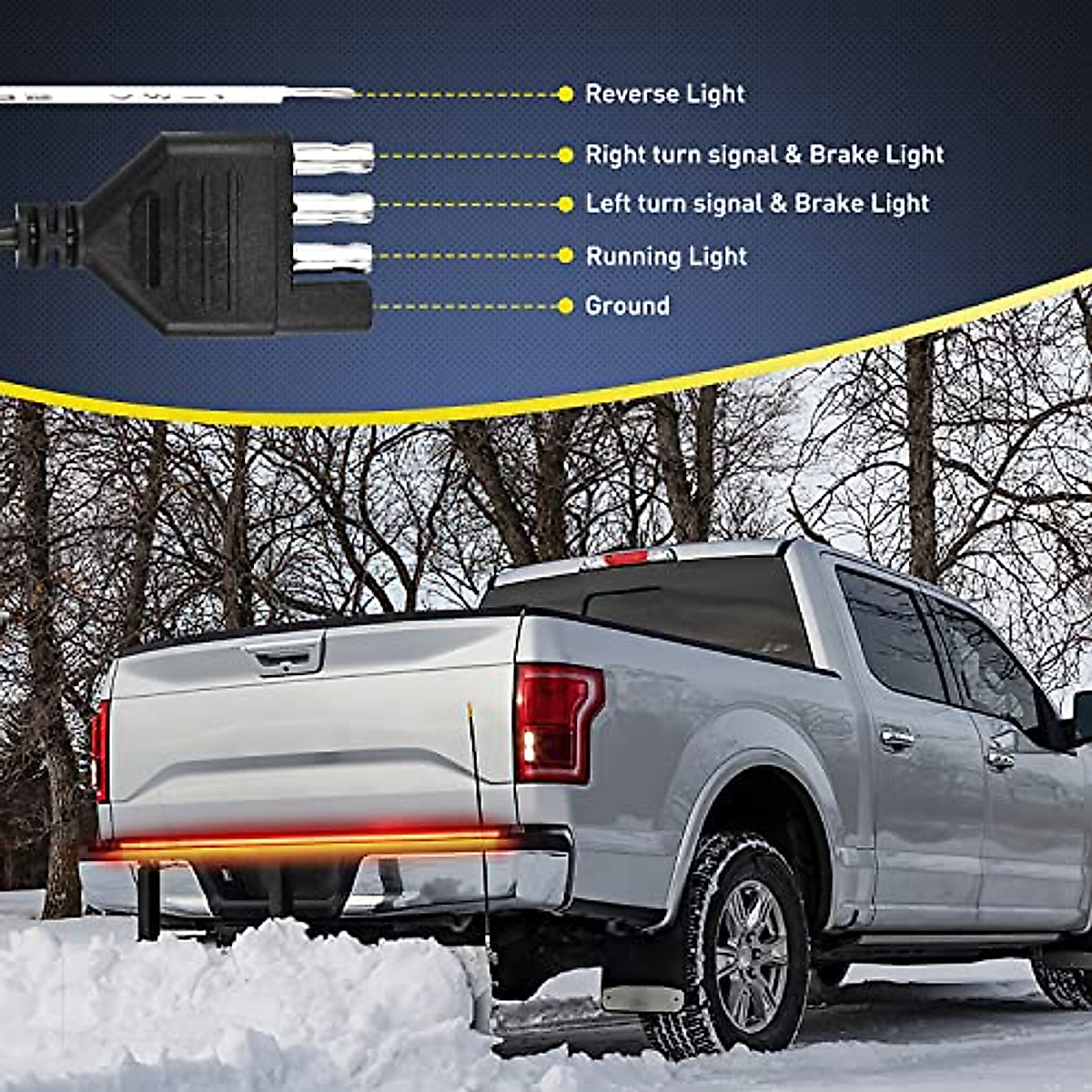 Nilight Truck Tailgate Light Strip 48" Aluminum Frame Triple Row 780 LED Strip with Red Running Brake Lights White Reverse Amber Sequential Turn Signals Strobe Lights，2 Years Warranty