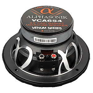Alphasonik 1 Pair of VCA654 VENUM PRO Series 6.5" 1400 Watts Max 350 Watts RMS Mid-Range Car Audio Speaker 4-Ohm Proprietary Grille, Cast Basket, Cloth Surround, Non Pressed Paper Cone, Ferrite Magnet