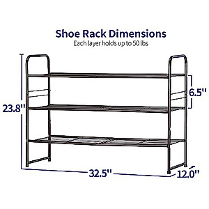 SUFAUY 3-Tier Shoe Rack, Stackable Shoe Shelf Storage Organizer for Entryway Closet, Extra Large Capacity, Wire Grid, Bronze