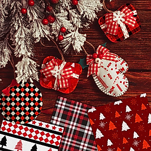 Hicarer 10 Pcs 20"x20" Christmas Cotton Fabric Square Bundles Red Black Reindeer Plaid Snowflake 10 Patterns Patchwork Christmas Fat Quarters for DIY Xmas Art Sewing Home Party Craft