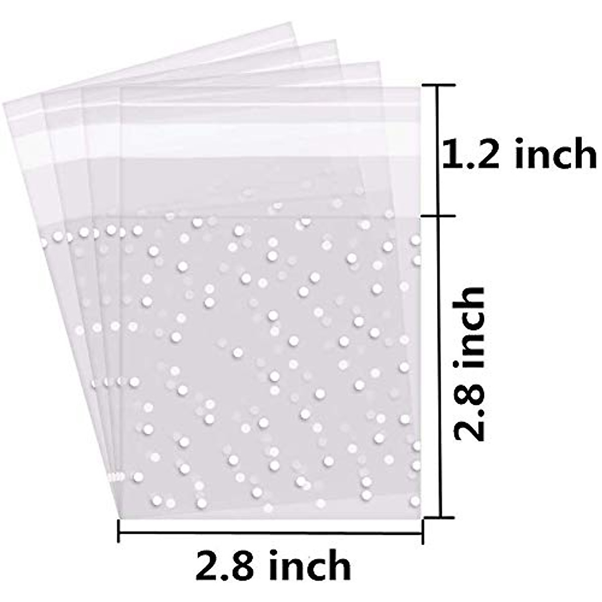 LiyuanQ Christmas Self Adhesive Candy Bag 200 PCS Cellophane Cookie Bags Self-adhesive Sealing Cellophane Bags White Polka Dot Clear Bags OPP Plastic Party Bag for Bakery, Candy (5.5 x 5.5 inches)