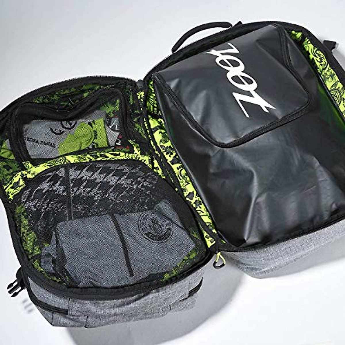 Zoot Ultra Tri Bag – Triathlon Transition Bag with Storage Compartments, Durable and Lightweight Backpack for Gym, Race Day, and Training, Grey