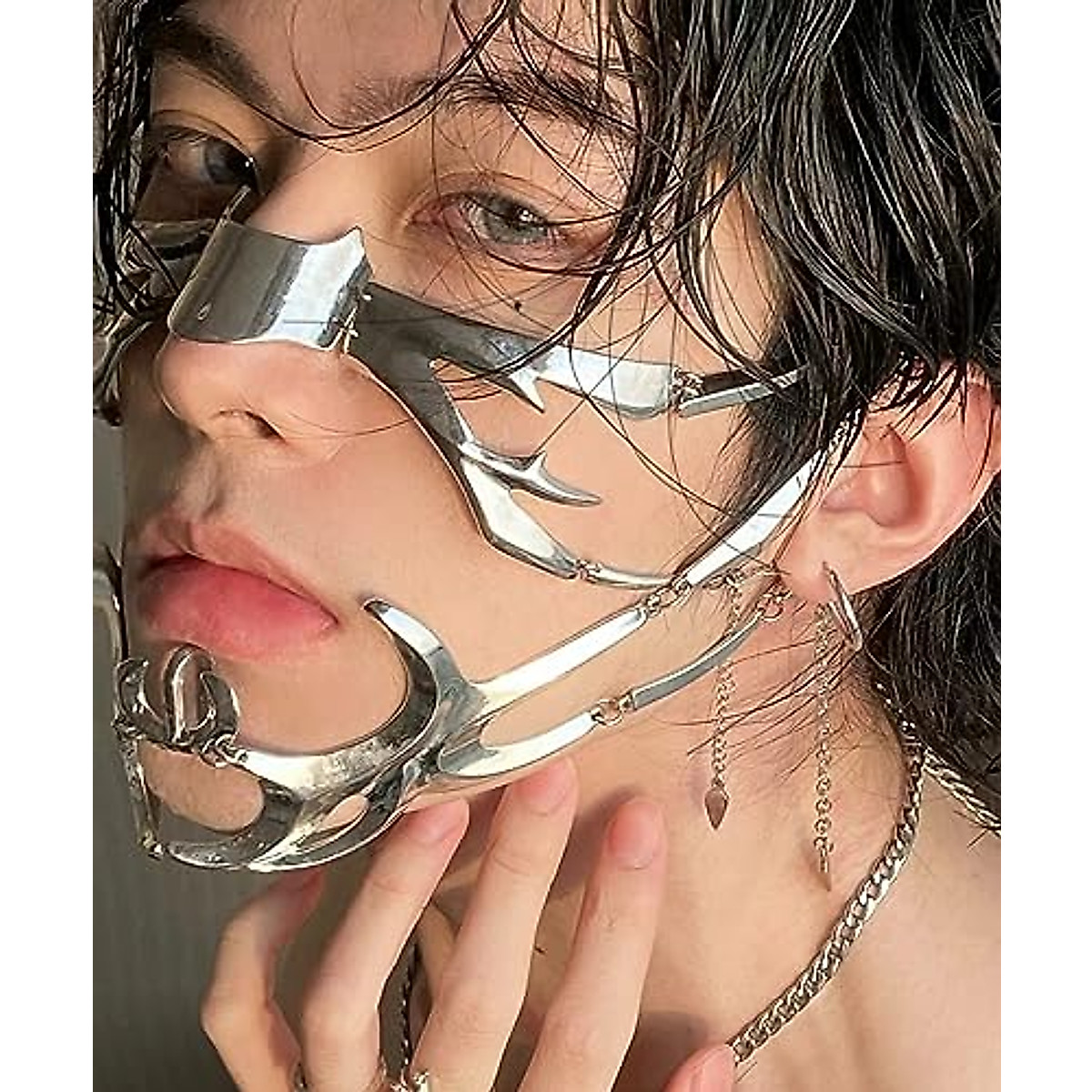 YYDSVOVO Punk Mechanical Mask for Women Men Halloween Party Prom Metal Mask Cyberpunk Mask Cosplay Jewerly Hallowmas Gifts (style 1+style 2)
