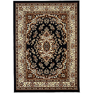 Antep Rugs Kashan King Collection Himalayas Oriental Polypropylene Indoor Area Rug (Black/Beige, 8' x 10')