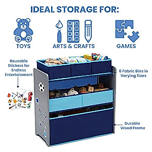 Delta Children Design and Store 6 Bin Toy Organizer, Grey/Blue