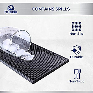 ProTensils Bar Mat 12" x 6", Black Bar Mats, Bar Spill Mats Countertop, Home Bar Service Mat (2 Pack)