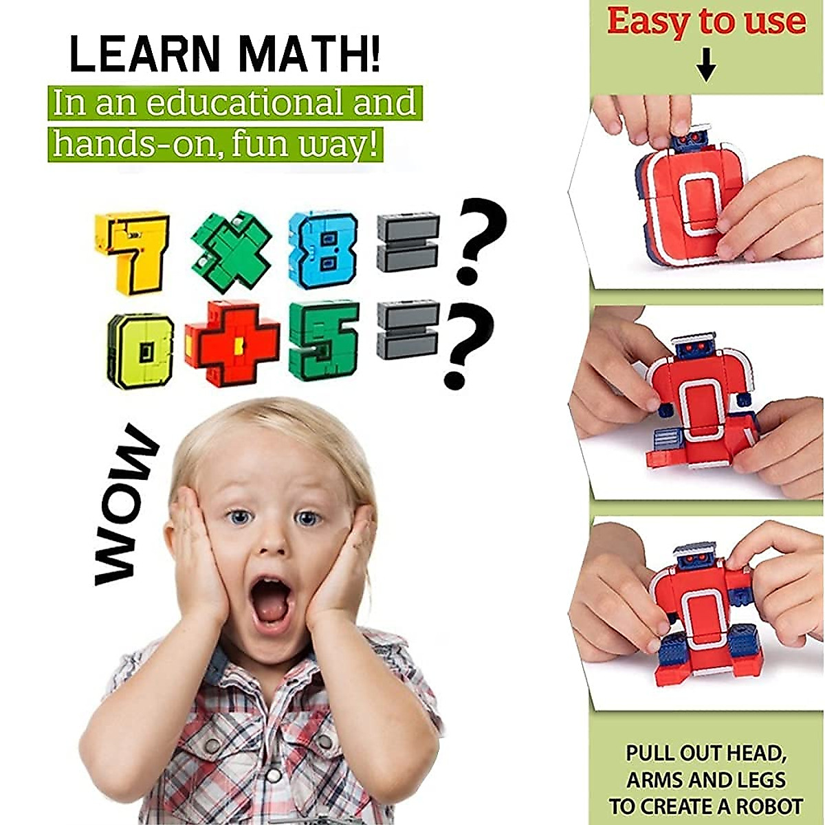 Liberty Imports 15 PCS Number Robots Transforming Toys Set - Math Counting Numerical Transform Robot Figures, Educational STEM Learning Bots for Kids