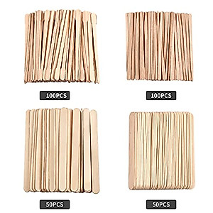 DecBlue 300 Pcs Wooden Wax Sticks 4 Styles Wood Waxing Spatulas Applicators Hair Removal S M L Sizes for Body Legs Facial or Wood Craft Sticks (300Pcs)