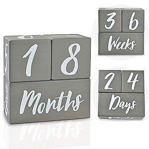 I'm Solid Wood Weekly Monthly Yearly Baby Milestone Age Blocks, Gender Neutral, Newborn Gifts & Keepsakes for Picture Props (3 Pcs/Grey)