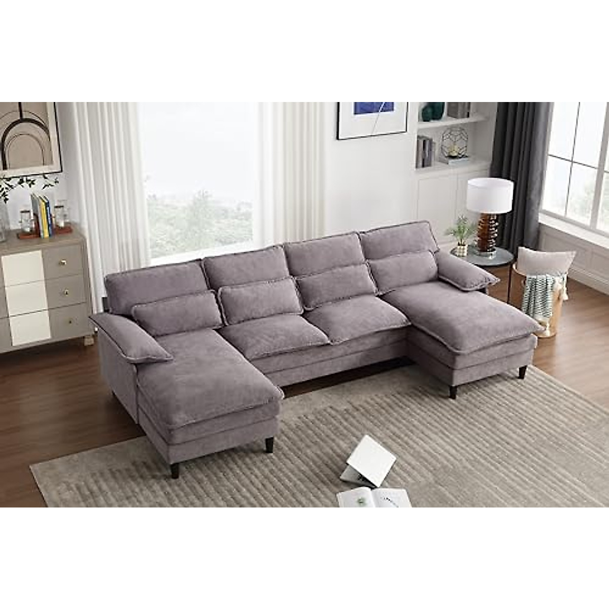 Symmetrical U Shaped Modular Sectional Sofa Cloud Couch, 6 Seater Oversized Convertible Sleeper Couch with Double Chaise & Memory Foam, Deep Seat Corner Sofa&Couches for Living Room Office