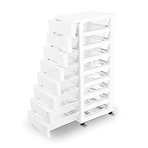 OMNISAFE 8 Plastic Drawers， White Rolling Storage Cart with Sturdy Frame， Storage Tower for Closet, Living Room, Hallway, Dormitory