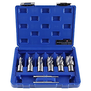 Accusize Industrial Tools Hss Professional Annular Cutter Set 1'' Cutting Depth, 7/16'' to 1-1/16'' with 3/4'' Weldon Shank, 8 Pc Set, HSS1-0000