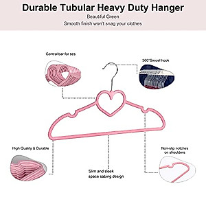 Plastic Hangers, Heavy Duty Clothes Hanger for Adults, Heart Hangers with 360 Degree Swivel Hook for Coat Jackets, Pants, Shirts, T-Shirts, Dresses Clothes Hanger (10 Pack - Pink)