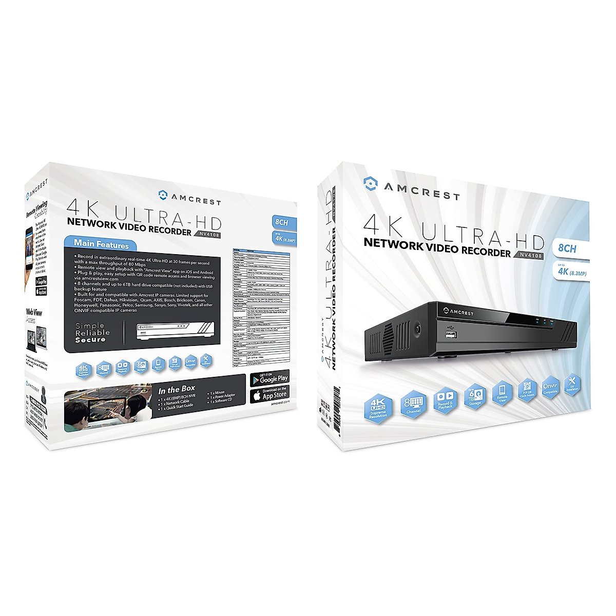 Amcrest NV4108 1080p (8CH 1080p/3MP/4MP/5MP) Network Video Recorder - Supports up to 8 x 1080p (2.1MP) WiFi IP Cameras @ 30fps Realtime, Supports up to 4TB HDD (Not Included) (No Built-in WiFi)