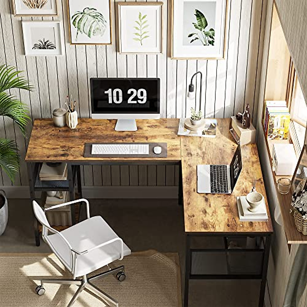 CubiCubi L Shaped Desk with Storage, 59.1 Inch Corner Computer Desk with Shelves, Home Office Workstation for Study or Working, Rustic Brown