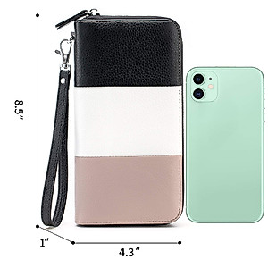 Moflycom Womens Wallet RFID Blocking Genuine Leather Multi Credit Card Large Capacity Zip Around Clutch Travel Purse Wristlet Black