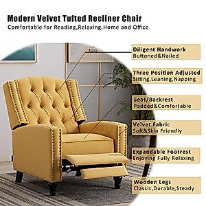 Artechworks Tufted Fabric Pushback Manual Recliner Chair for Living Room - Single Sofa Home Theater Seating- Comfortable Bedroom & Living Room Chair Reclining Sofa, Yellow