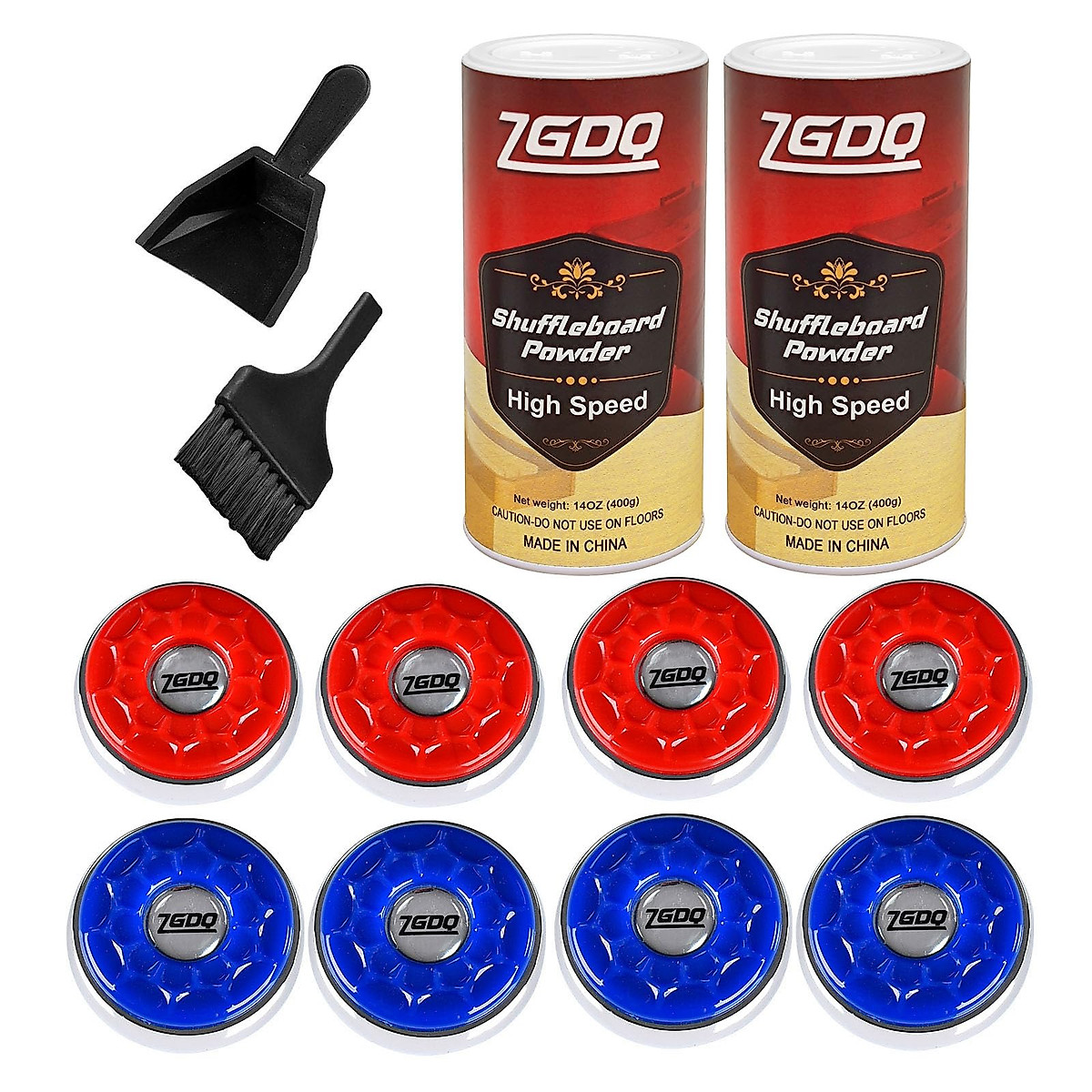 ZGDQ 2 Pack Shuffleboard Wax Powder Set with Shuffleboard Pucks, (53mm) Shuffleboard Table Pucks with Shuffleboard Wax High Speed and Mini Brush Set