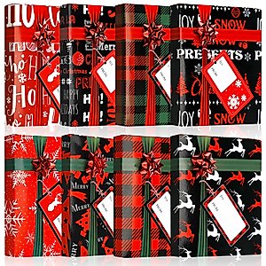 24 Pcs Christmas Gift Card Box Holders with 24 Pcs Paper Gift Tags and Bows Xmas Present Wrap Boxes Set for Teacher Christmas Holiday Party Favor Decor (Plaid, Elk, Tree, Snowflake, Character)