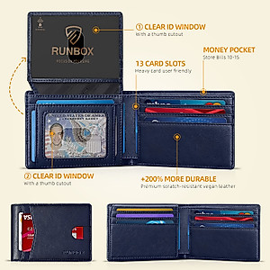RUNBOX Men's Wallets Slim Rfid Leather 2 ID Window With Gift Box