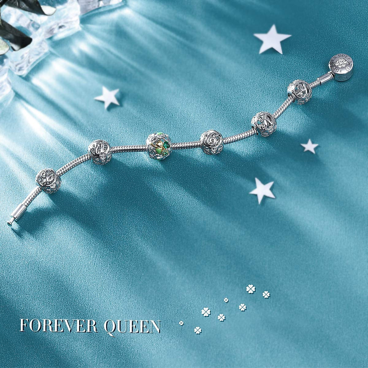 FOREVER QUEEN Letter Charm Initial A-Z Alphabet Charm Dangle Charm for Bracelet Necklace, 925 Sterling Silver CZ Beads Charm Personalized Jewelry Gift for Men Women Girls Birthday Valentine’s Day (S)