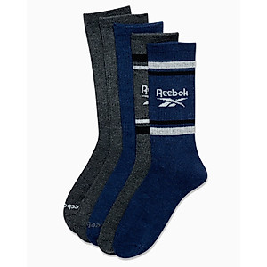Reebok Men's Crew Socks - 5 Pack Comfort Cushion Performance Crew Socks for Men - Classic Men's Sports Socks (Size: 6-12.5), Size 6-12.5, Navy/Grey