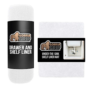 Gorilla Grip Drawer Liner and Under Sink Mat, Drawer Liner Size 12x20, and Under Sink Mat Size 24x30, Both in White, 2 Item Bundle