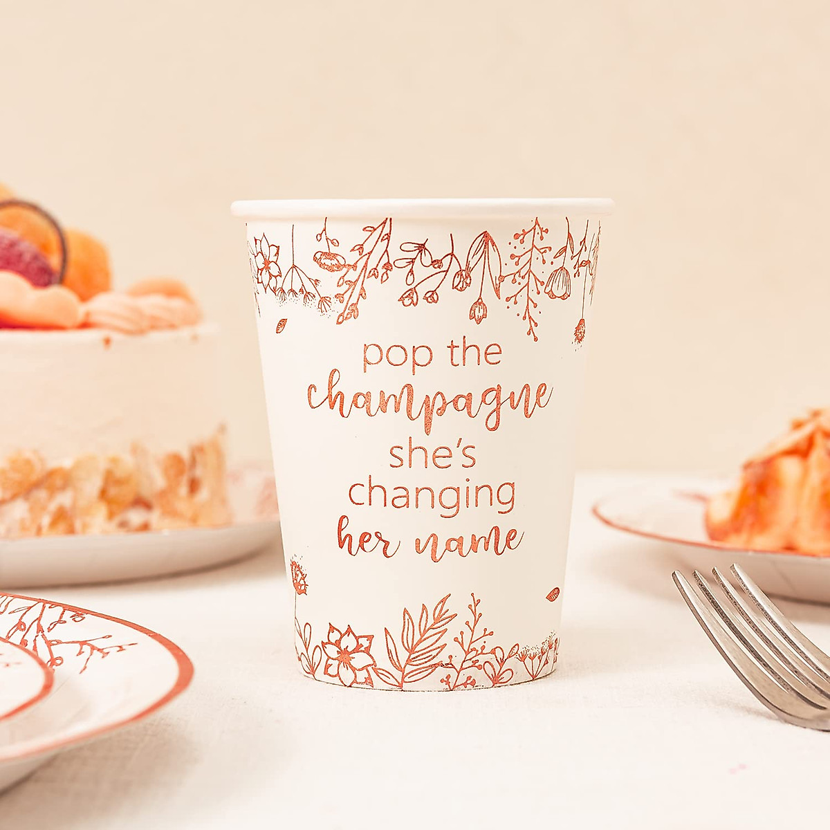 Crisky Rose Gold Bachelorette Napkins Plates Cups Set for Bridal Shower Wedding Engagement Party Decorations Supplies, Disposable Tableware Set of 24 (Pop, She is Change Her Name)