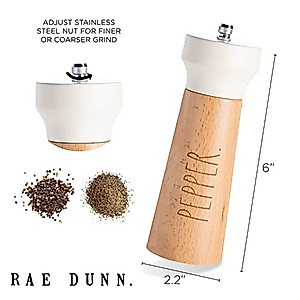 Rae Dunn Salt and Pepper Grinder Set of 2 - Bamboo Sea Salt Pepper Grinder - Classy Salt and Pepper Shakers - Pepper Mill & Salt Mill, Brown