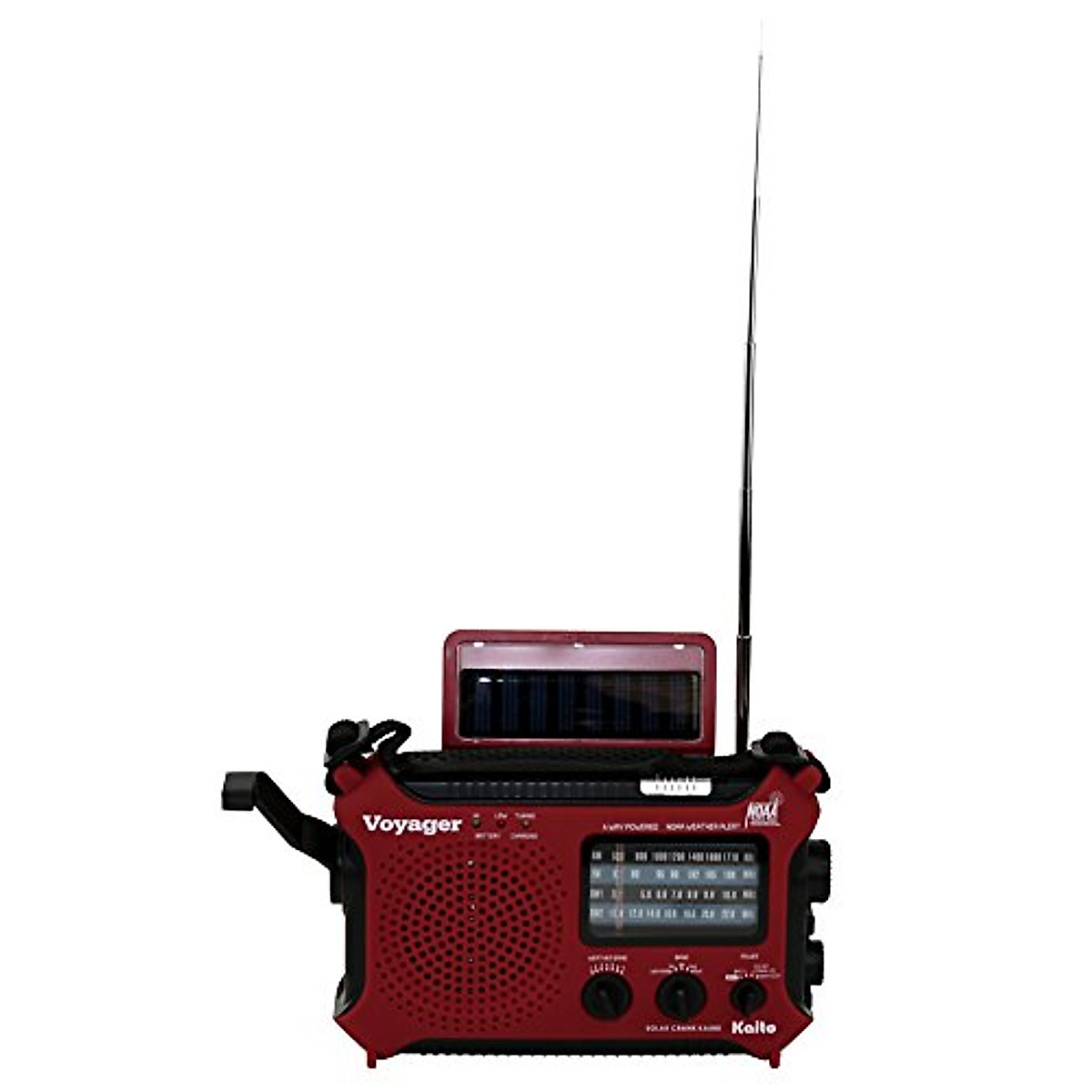Kaito KA500IP-RED Voyager Solar/Dynamo AM/FM/SW NOAA Weather Radio with Alert and Cell Phone Charger, Red