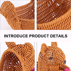 Cabilock Rattan Fruit Baskets Squirrel Shape Woven Bread Baskets Wicker Food Tray Fruit Serving Display Bowl Weaving Storage Organizer for Snacks