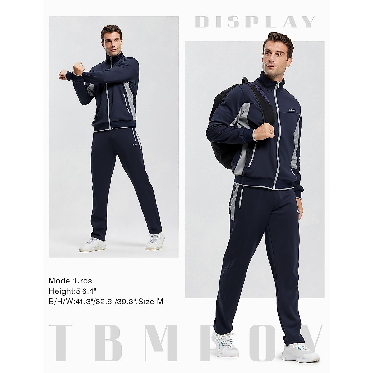 TBMPOY Men's Tracksuits Sweatsuits for Men Set Track Suits 2 Piece Casual Athletic Jogging Warm Up Full Zip Sweat Suits Navy/Grey M